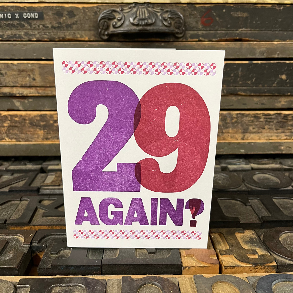 29 Again? Birthday Letterpress Greeting Card – Type High Letterpress